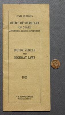 1925 Official State of Indiana Driver's Manual booklet VINTAGE ...