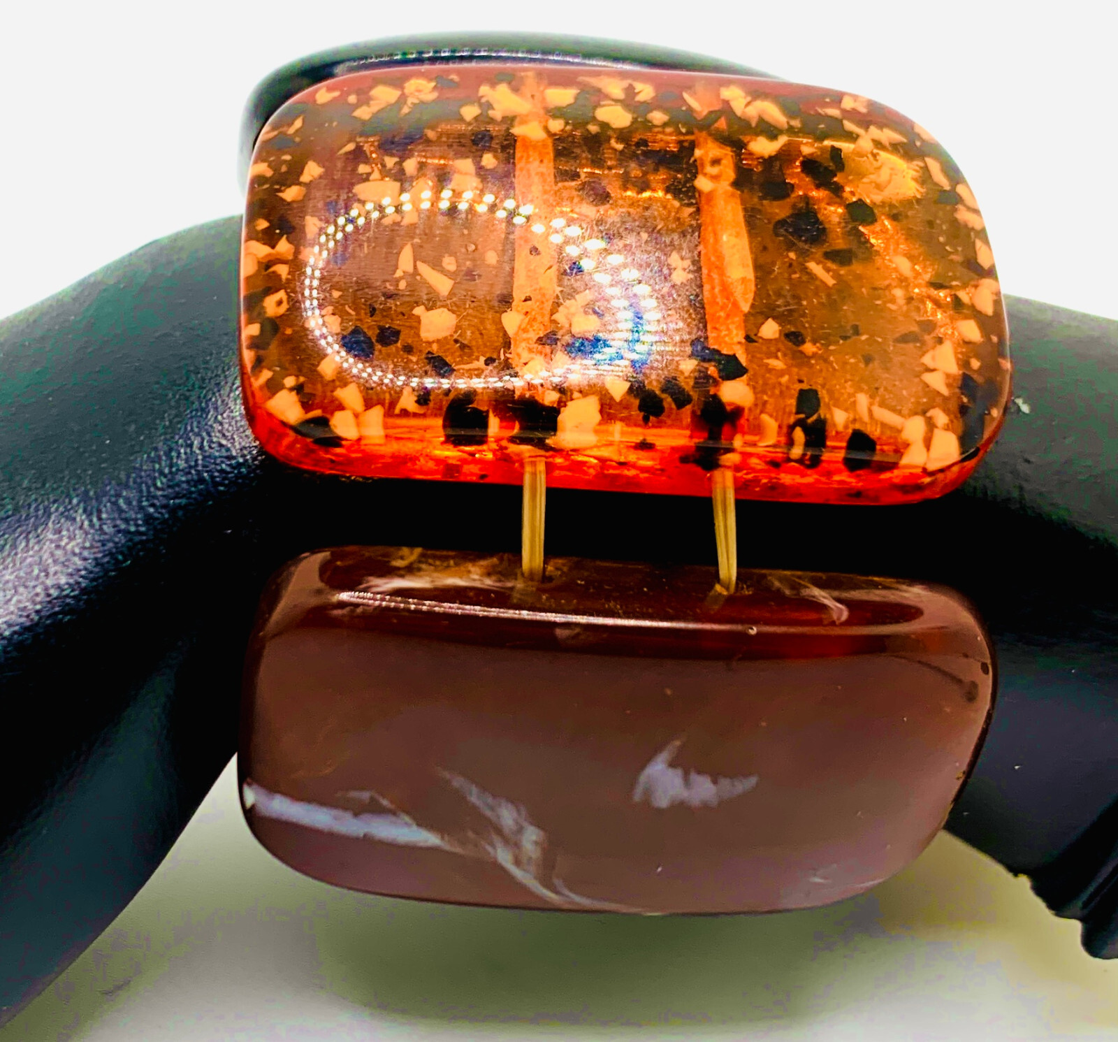 VTG Bakelite Lucite Confetti Root Beer Wide Panel Ela… - Gem