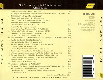 JULIA SUKMANOVA / ELENA SUKMANOVA MIKHAIL GLINKA: RECITAL NEW CD 881488170689| eBay