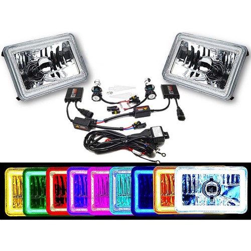 4X6 RGB LED COB Color Change Halo Crystal Headlight H4 6K HID Light ...