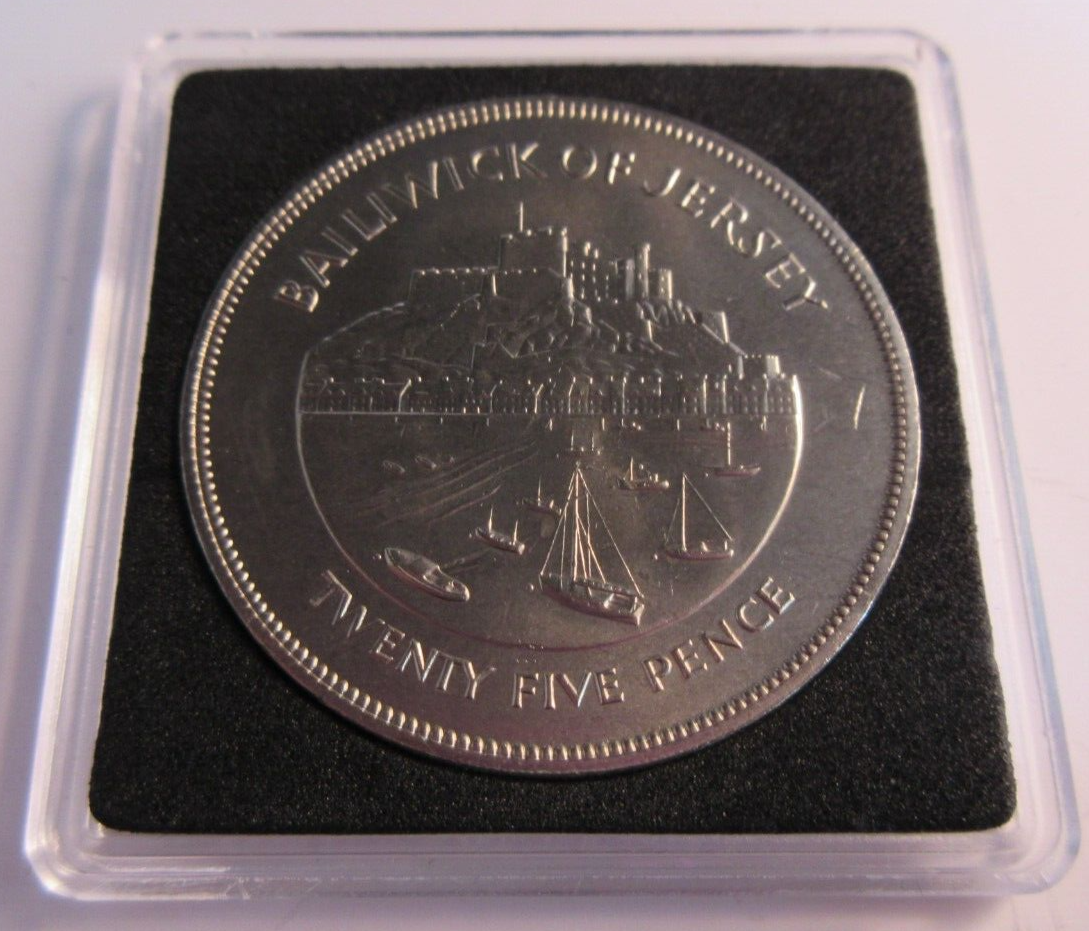 1952-1977 QUEEN ELIZABETH II BAILIWICK OF JERSEY 25 PENCE CROWN COIN ...