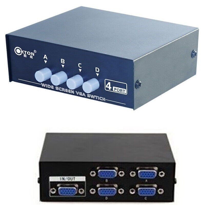 4 I/O Ports VGA SVGA Monitor Sharing Switch Box For LCD PC TV Screen ...