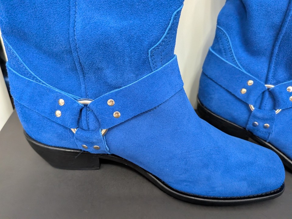 FREE PEOPLE LOCKHART HARNESS LONG BOOTS IN REAL SUEDE NAVY/BLUE UK4.5 ...