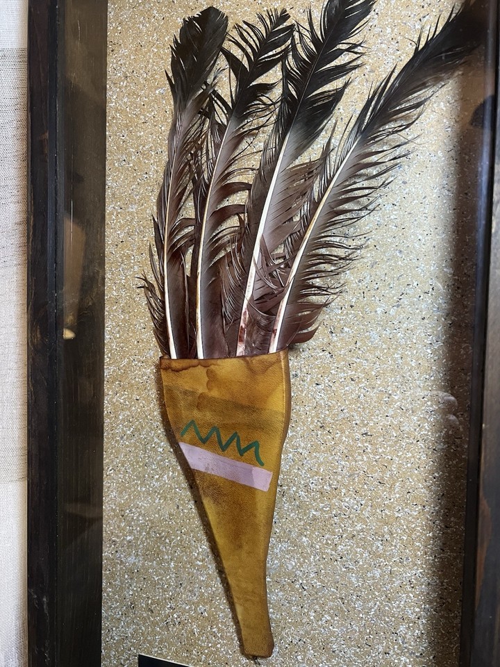 Native American Style Handcrafted Feather Dance Fan - Shadow Box Framed ...
