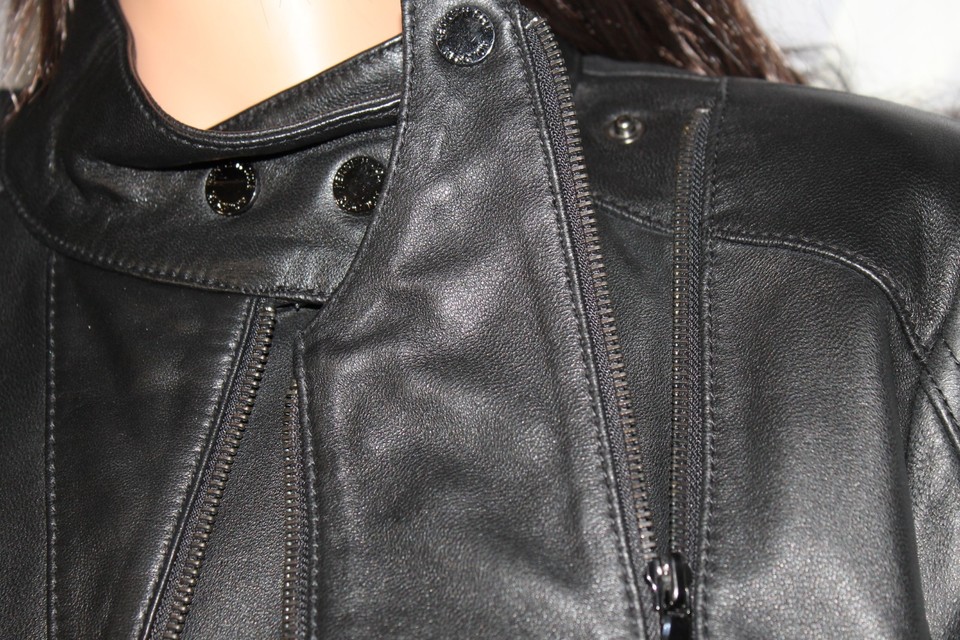 🌞KENNETH COLE SMOOTH BLACK LAMB LEATHER DOUBLE ZIP MOTORCYCLE JACKET SZ ...
