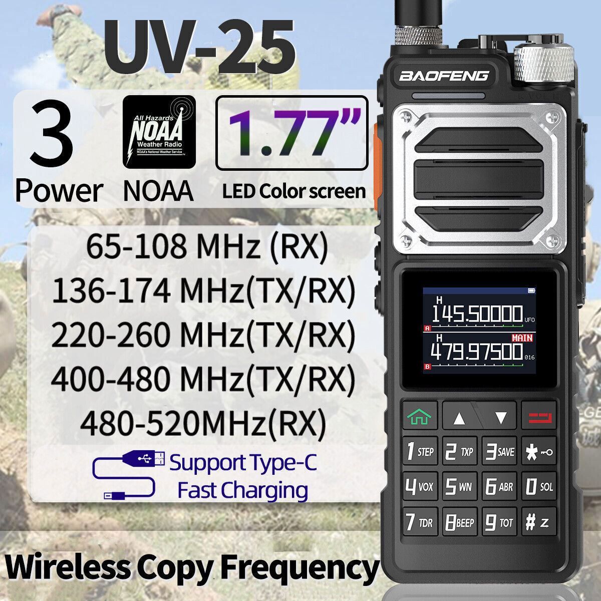 10W Baofeng UV-25 FM Walkie Talkies Long Range Tri-power Two Way Ham ...