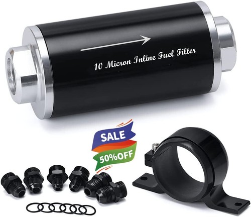 10 Micron Inline Fuel Filter with 6AN 8AN 10AN Adapter 3/8 inline fuel ...