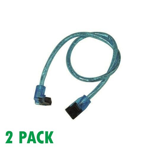 2-PACK 18" UV Blue SATA 3 III 6 GB/s Round Data Cable Straight to Right ...