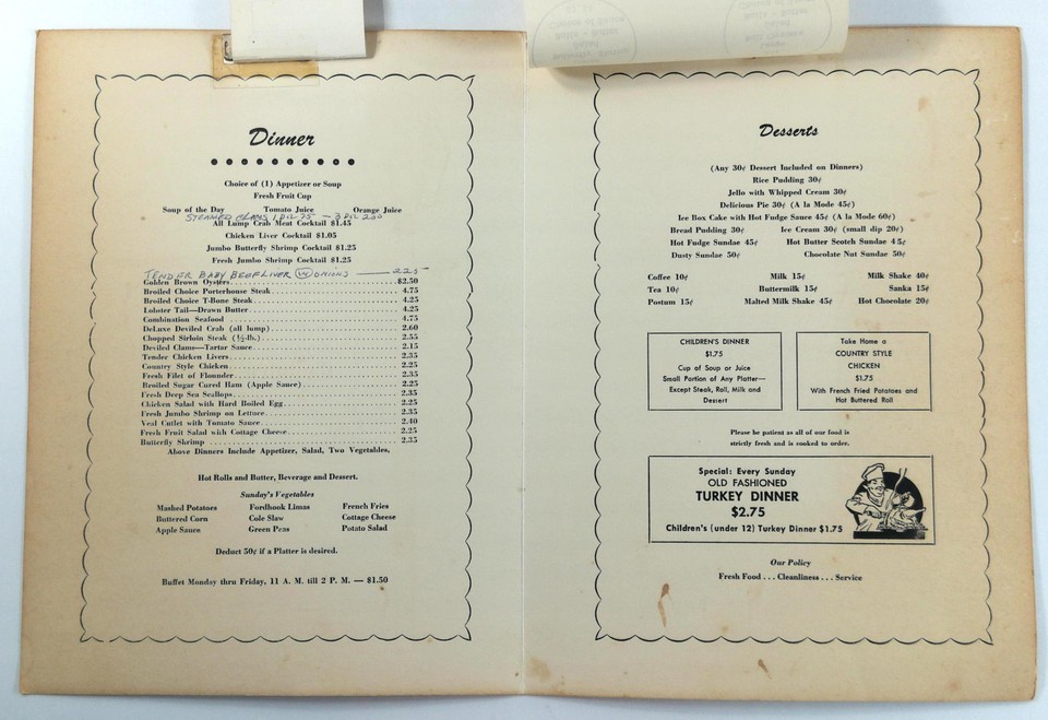 1950's THE COUNTRY KITCHEN Restaurant Vintage Original Menu | eBay