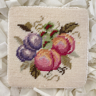 Artisan Dollhouse FRUIT WOOL PETIT POINT RUG Vtg Needlepoint Handmade ...