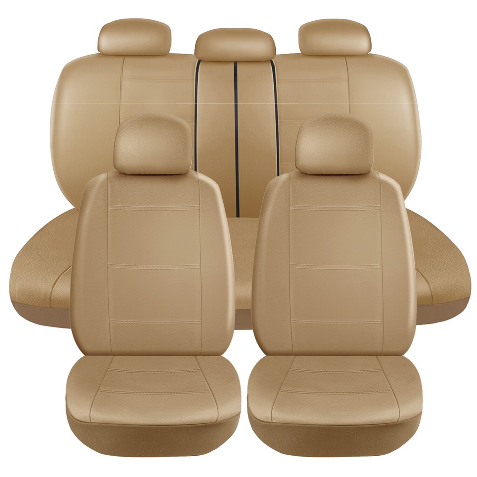 For Toyota Car Seat Covers Full Set 5-Seats PU Leather Front Rear ...