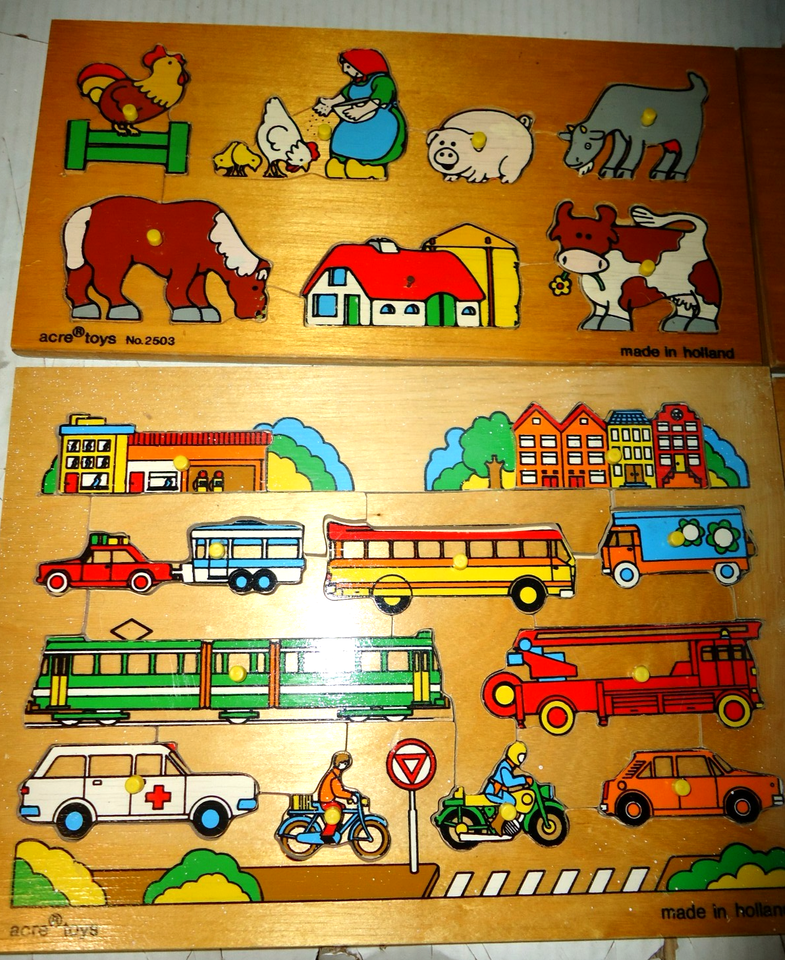 Vintage Lot of 4 Simplex Acre Toys Wooden Puzzles Animals Vehicles Farm ...