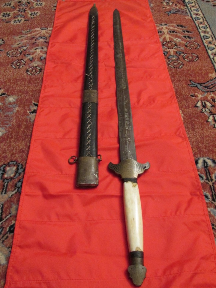 Rare Antique Chinese Talisman Sword Daoist Taoist Jian Bone Handle ...