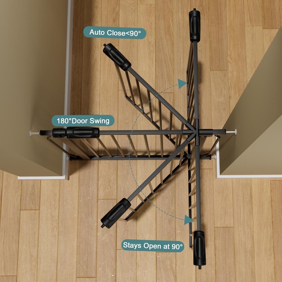 Extra Wide Baby Gate Tension Indoor Safety Gates Black Large Pressure ...