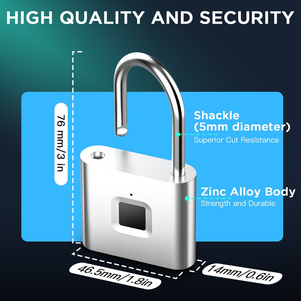 Waterproof Fingerprint Padlock Keyless Lock Rechargeable Smart Lock Gym ...