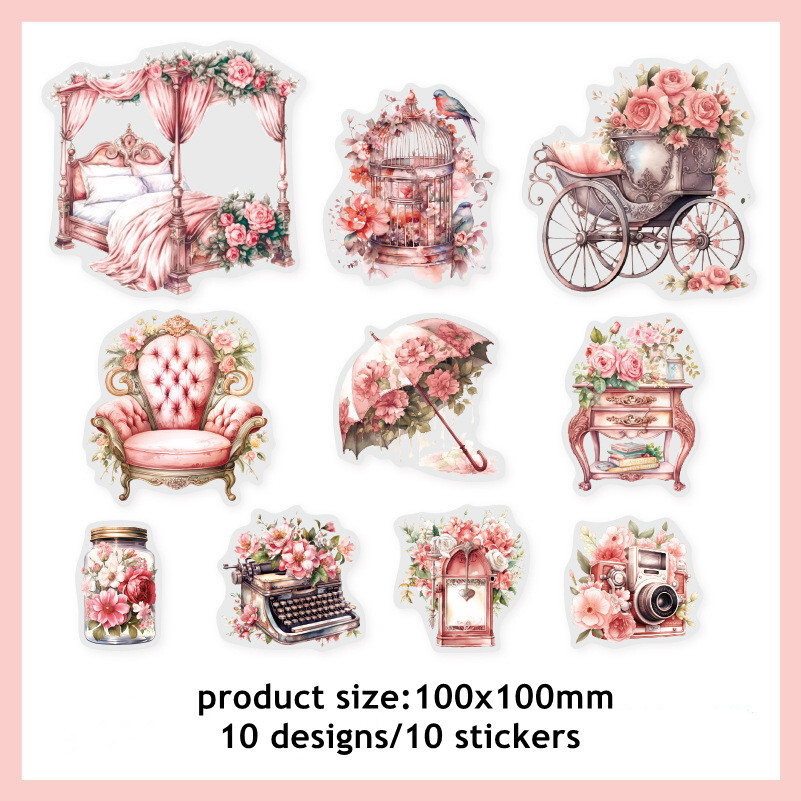 Retro Flowers PET Stickers Journals Card Album Collage DIY Scrapbooking ...