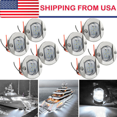 8Pcs White Round Marine Boat LED Stern Transom Lights Cabin Deck ...