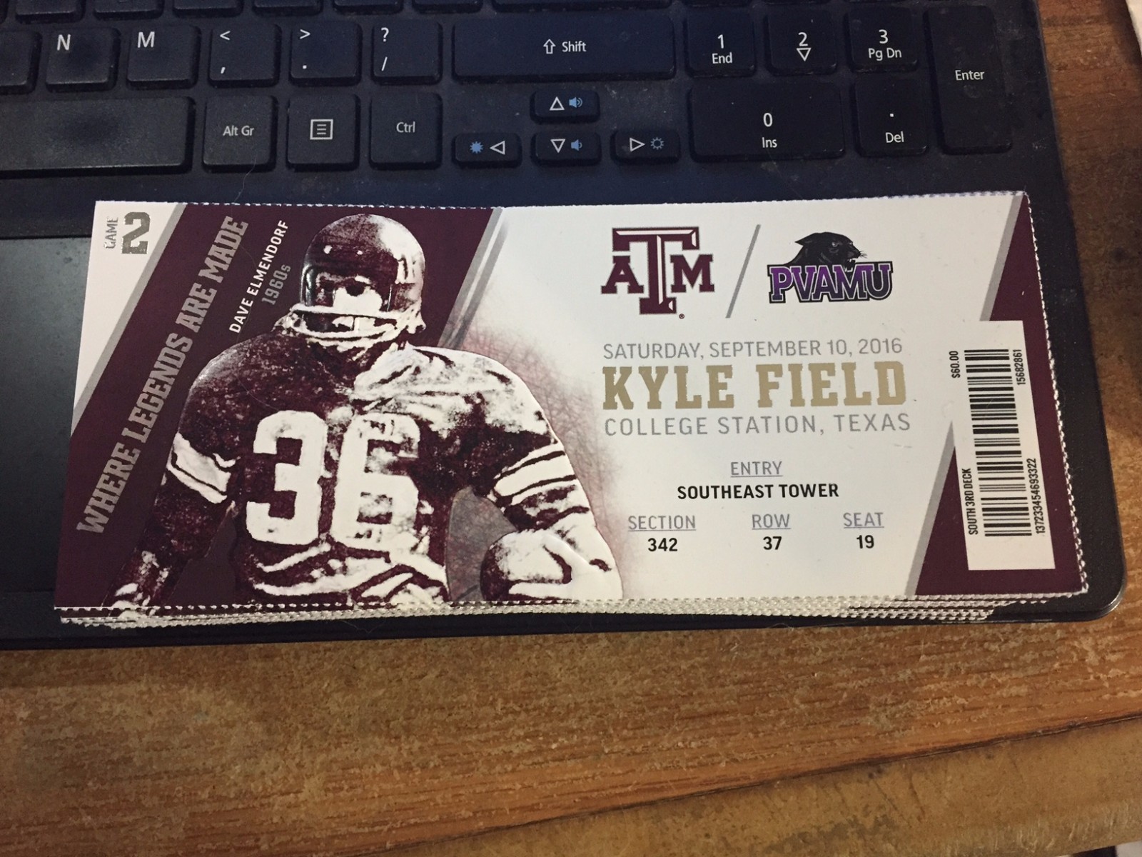 2016 TEXAS A&M AGGIES VS PVAMU COLLEGE FOOTBALL TICKET STUB 9/10 DAVE ...