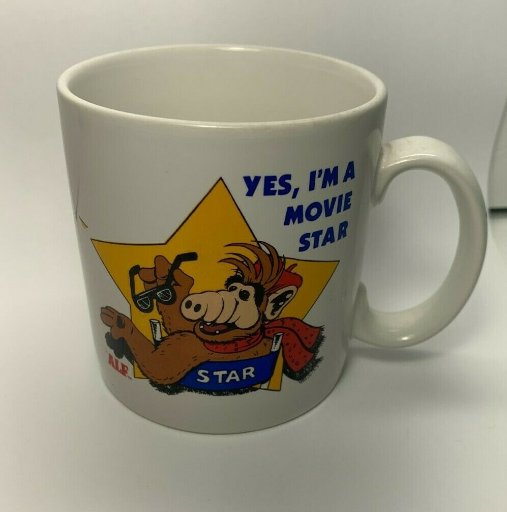 Vintage 1987 ALF White 80's Coffee Mug Yes I’m A Movie Star Alien ...
