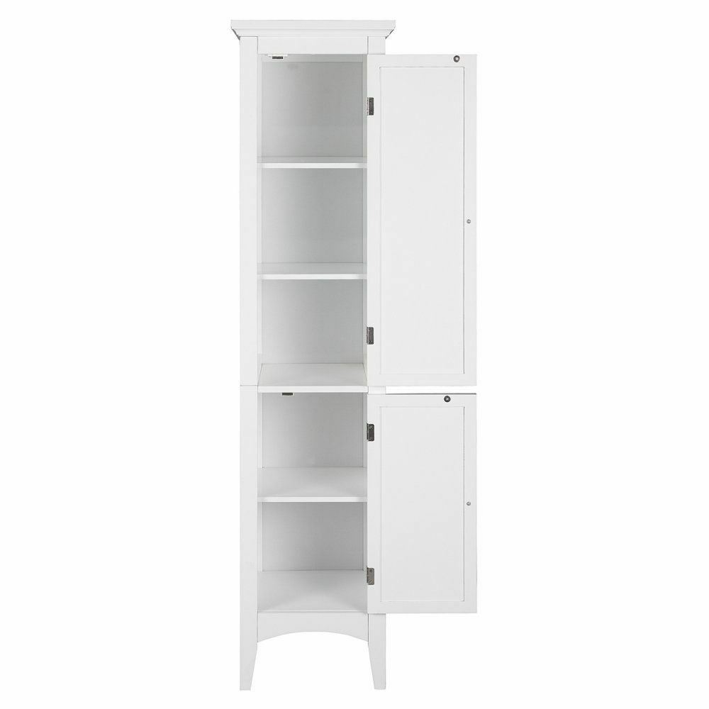 White Finish Wooden Linen Tower Storage Cabinet Tall Organizer Bathroom ...