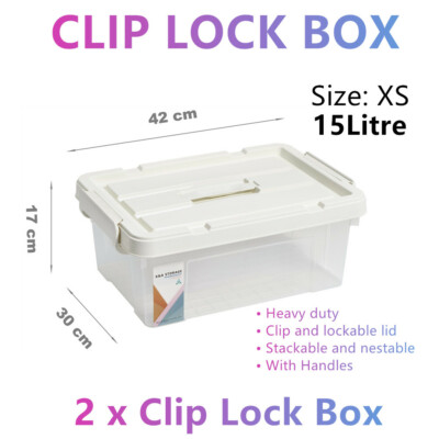 2x Heavy Duty Clip Lock Storage Box Container Plastic Tub Bin Home ...