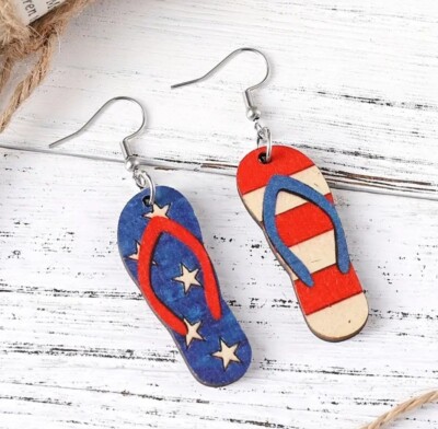 July 4th Flip Flop Earrings Patriotic Red White And Blue Stars And ...