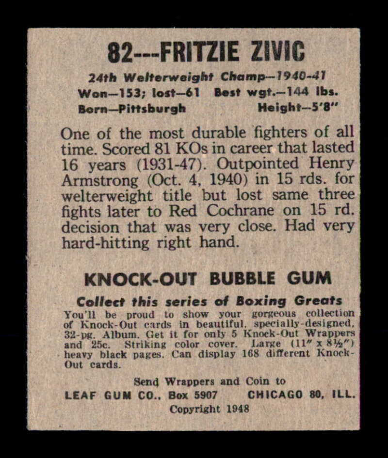 1948 Leaf #82 Fritzi Zivic VGEX X2957958 | eBay
