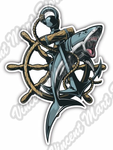 Shark Anchor Captain Steering Wheel Nautical Car Bumper Vinyl Sticker ...