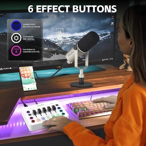 Gaming Audio Mixer, Live Streaming Sound Card RGB PC DJ Mixer with ...