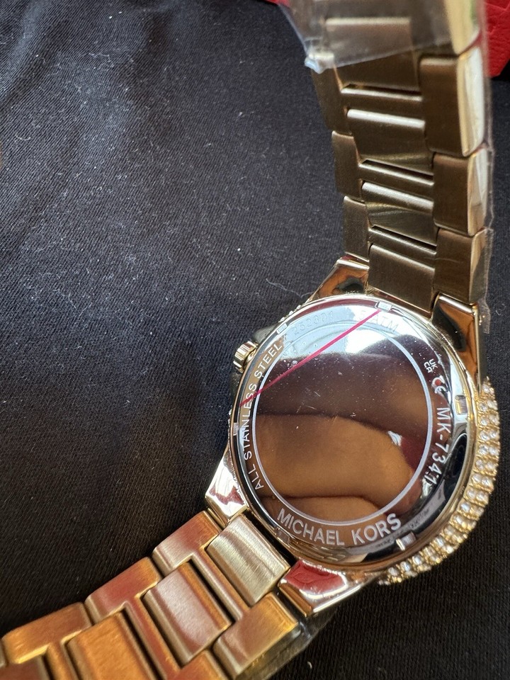 NEW Michael Kors Camille Gold Pave Glitz Blue Crystal Watch MK7341 NIB ...