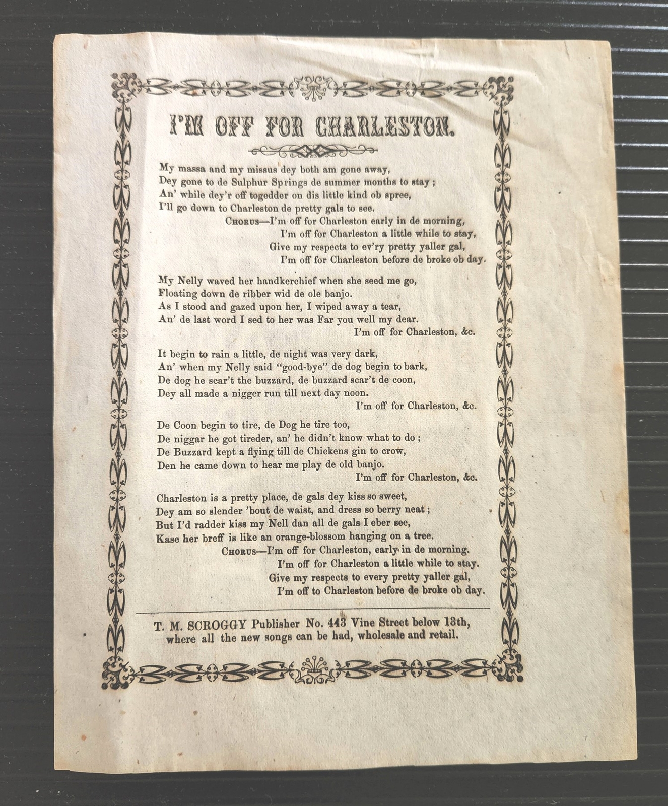 1850s antique BROADSIDE music I'M OFF FOR CHARLESTON scroggy RARE | eBay