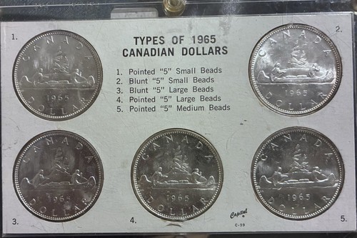 Canada 1965 Silver Dollars 5 Varieties V1-V-5 Proof Like Uncirculated ...
