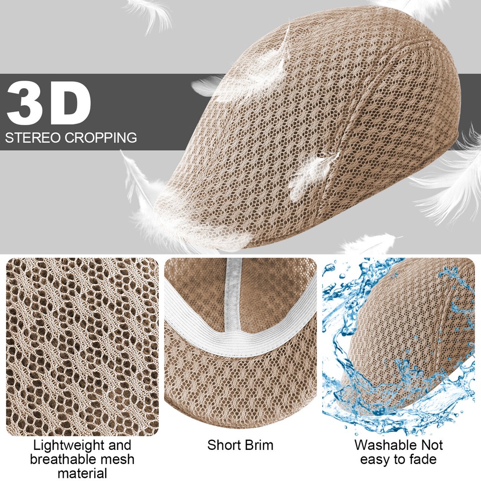 Solid Mesh Gatsby Cap Men's Ivy Hat Golf Driving Summer Sun Flat Cabbie ...