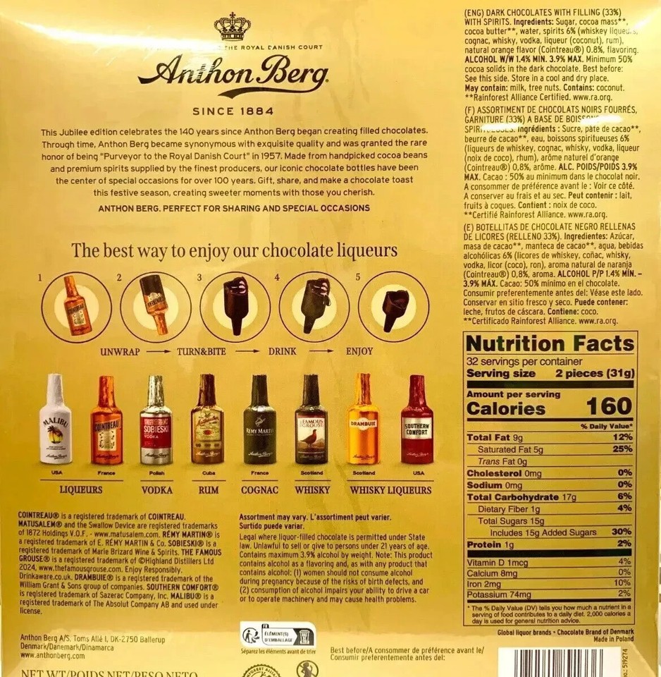 Anthon Berg Dark Chocolate Liqueur Liquor Bottles 64 count FRESH💥2025💥 ...