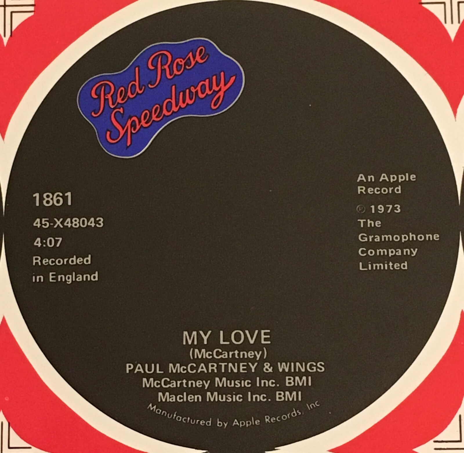 Mint Original Paul McCartney USA Apple labels for "My Love" 45 rpm (no ...