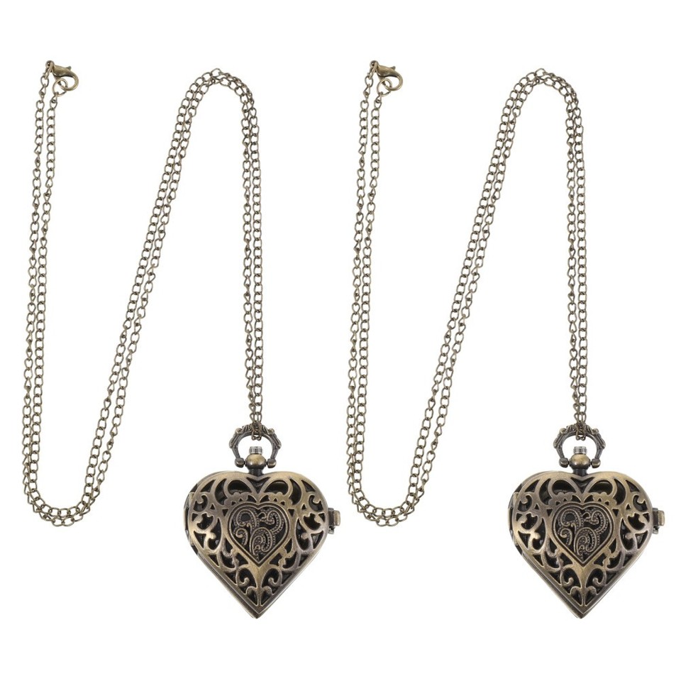2pcs Pocket Watch With Chain: Heart-Shaped Pocket Watch With Chain ...
