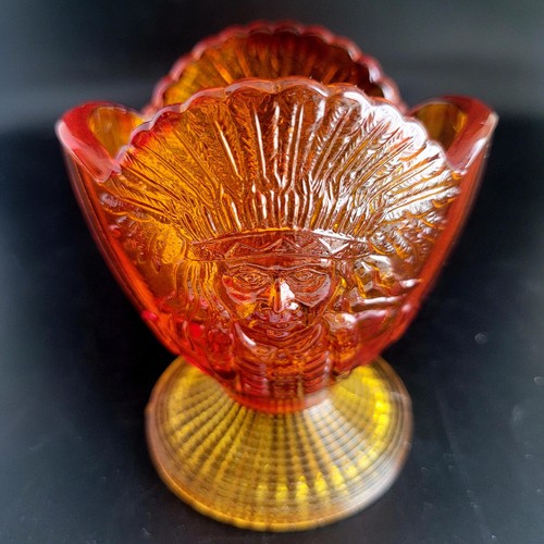 Vintage Kemple Glass Native American Indian Chief Amber Toothpick ...