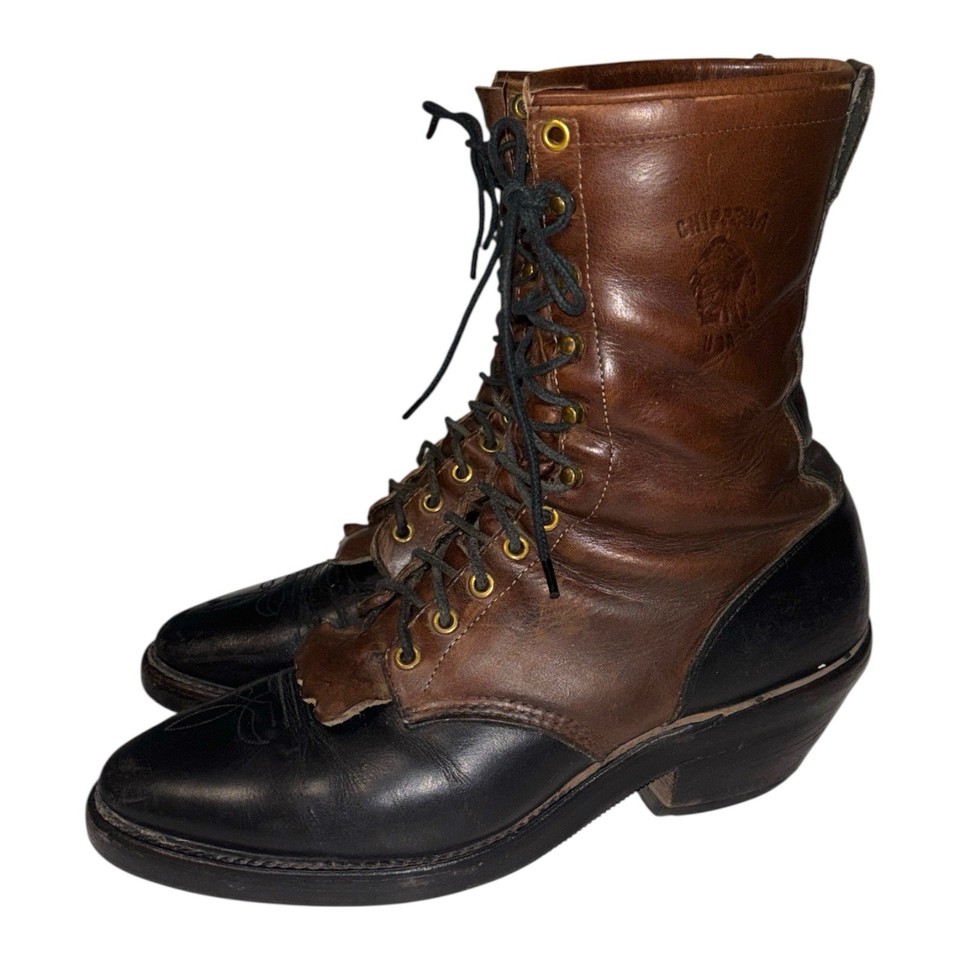 CHIPPEWA BOOT Packer Logger Boots Shoes Two Tone Brown Black Leather ...