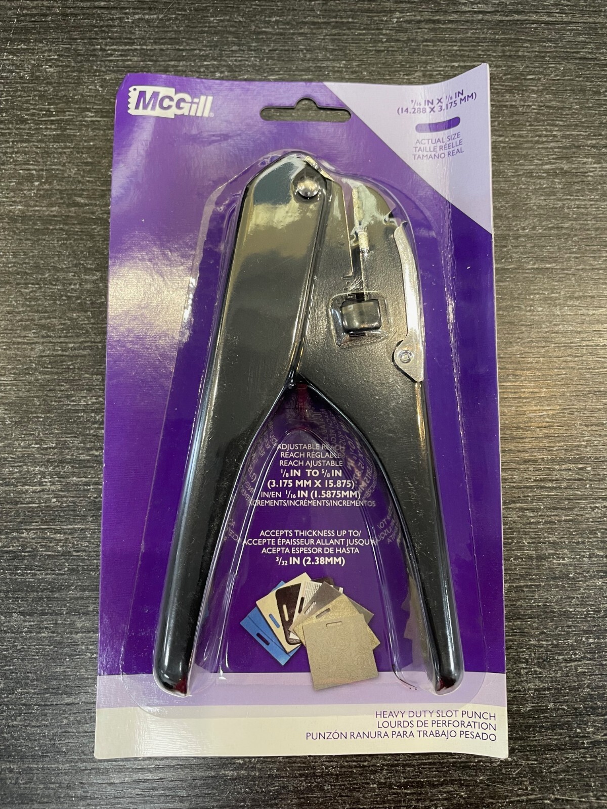 McGill Handheld Badge Punch 9/16 x 1/8 Horizontal Slot 1/8"-5/8" Reach ...