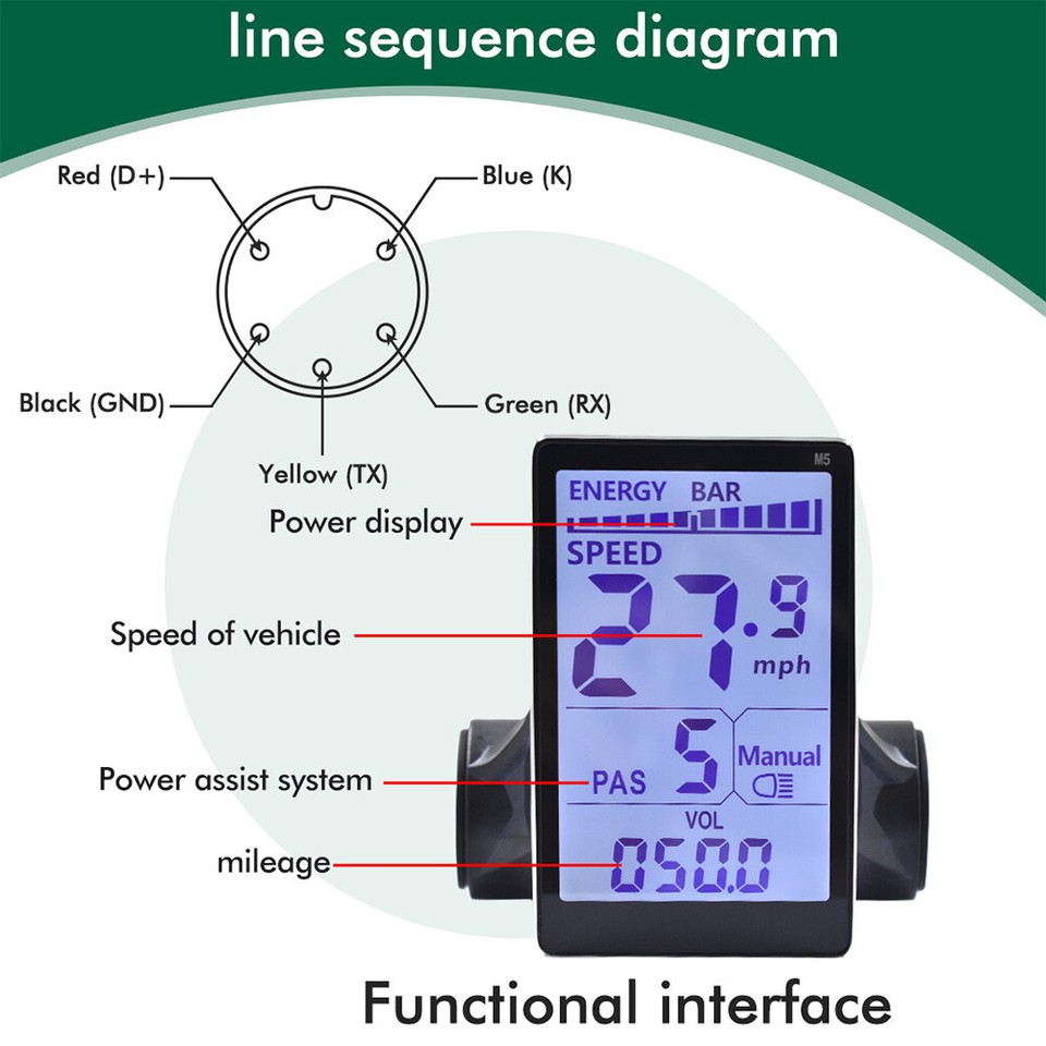 Electric Bike LCD Display Screen 5-pin E-Bike Speedometer Screen ...