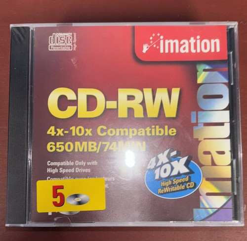 5 Pack Imation CD-RW 4x-10x 650 MB/74 Min Compatible Blank Re-Writable ...