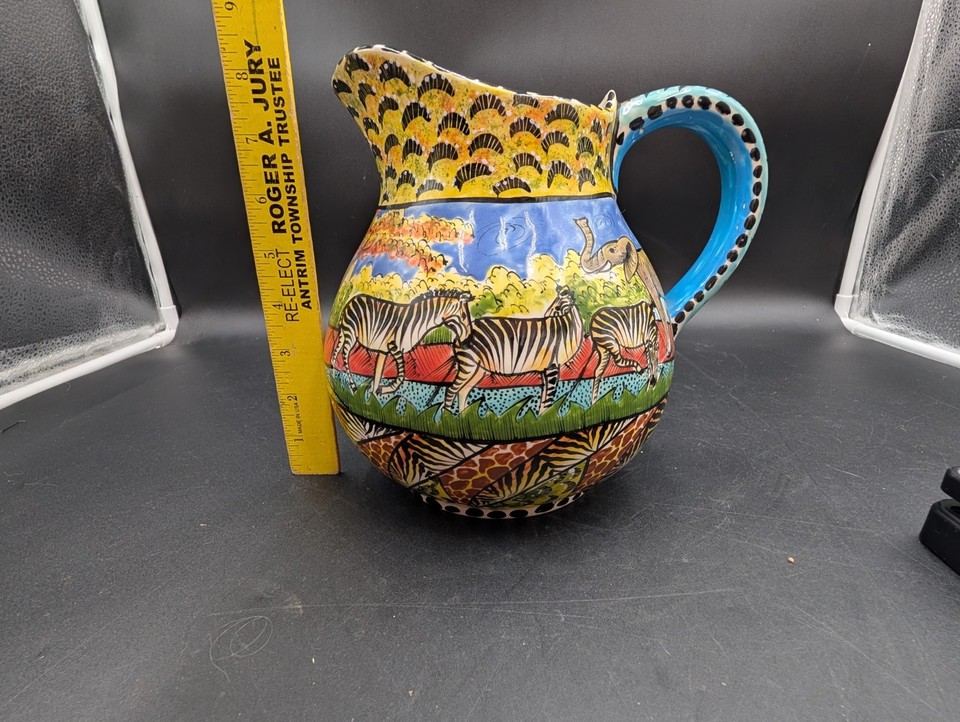 Penzo Large Pitcher Vase Handcrafted Painted Zimbabwe Animal 2005 ...