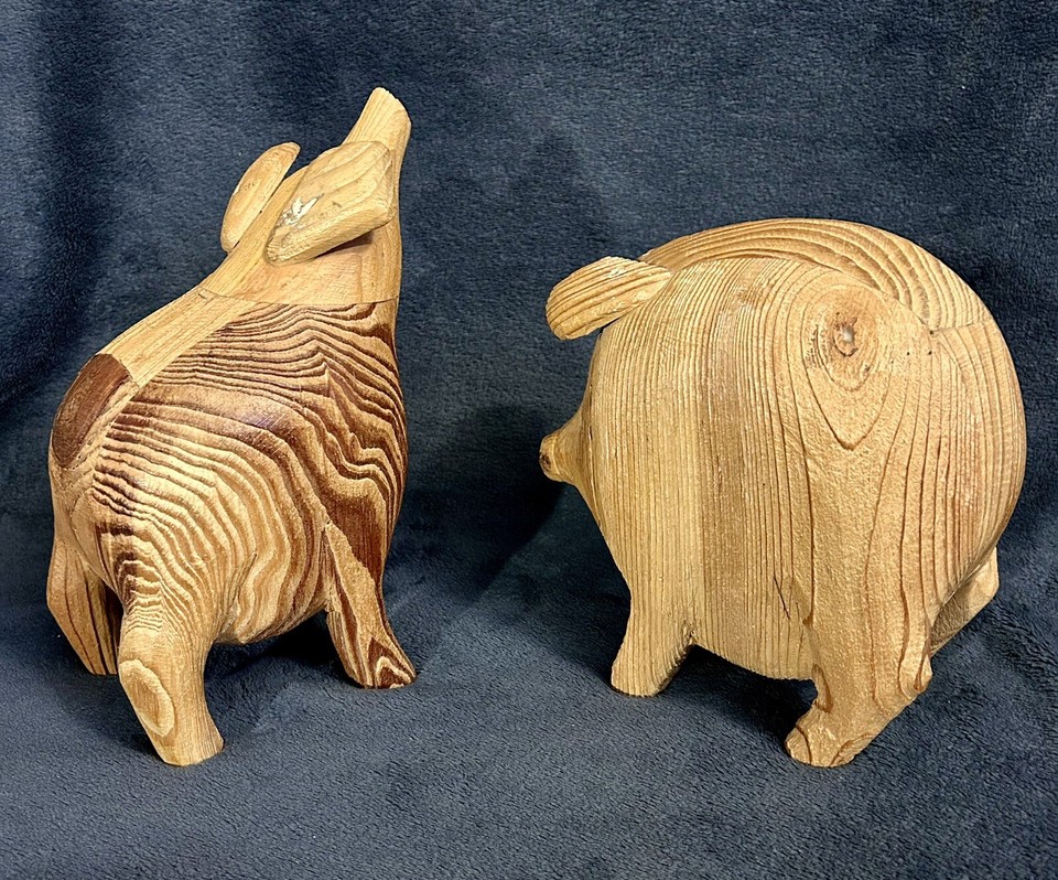 Vintage Pair Hand Carved Wenge Wood Wooden Pig Boar Hog Sculptures ...