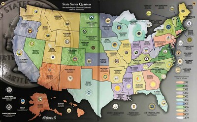 US State Series Quarters Coin Collectors Display Wall Map New Gift ...