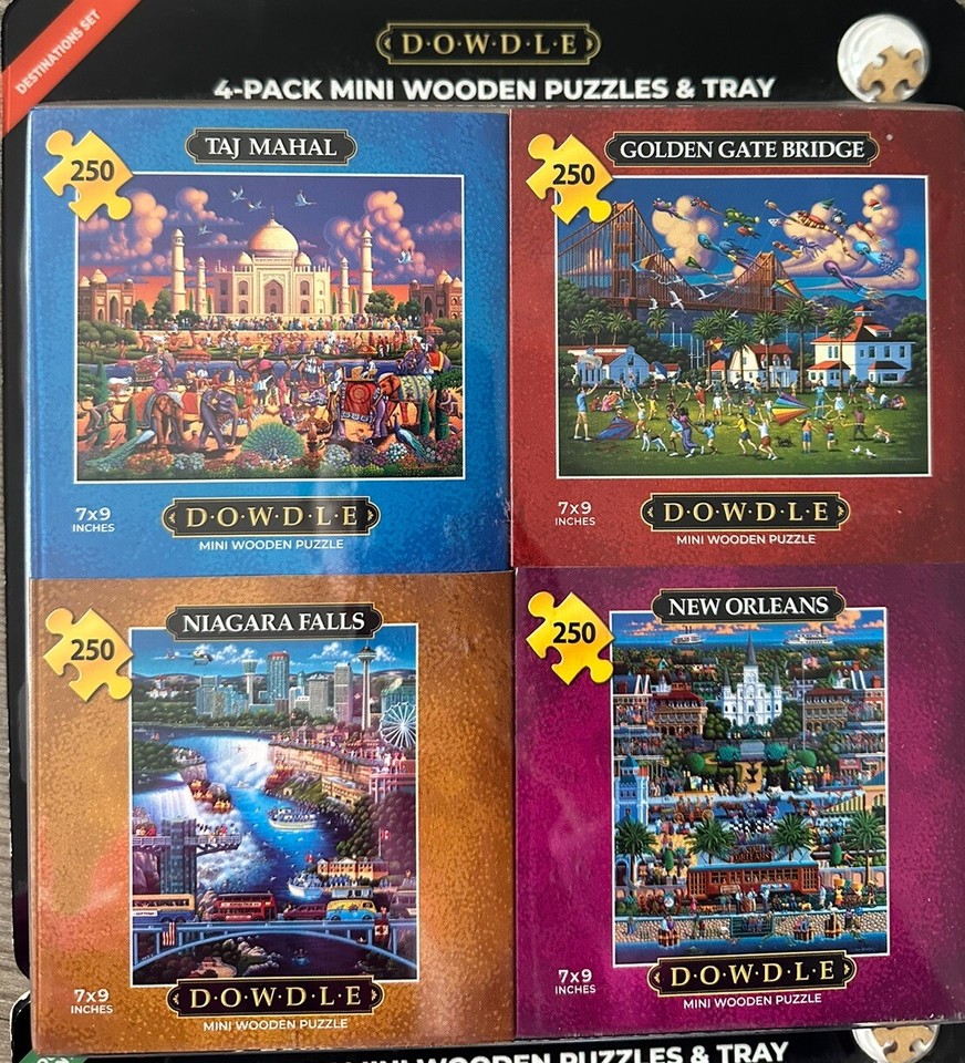 DOWDLE 4-Pack Mini Wooden Puzzles & Tray Sets- 7"x9" Puzzles - NEW | eBay