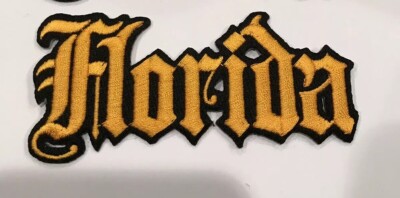“FLORIDA” VINTAGE EMBROIDERED IRON ON PATCH. (GOLD) Approx. 4”x 2 ...