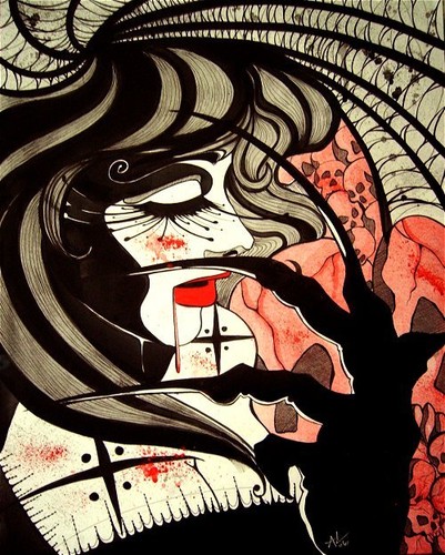 Goth female vampire with skulls comic FANTASY ART 8x10 | eBay