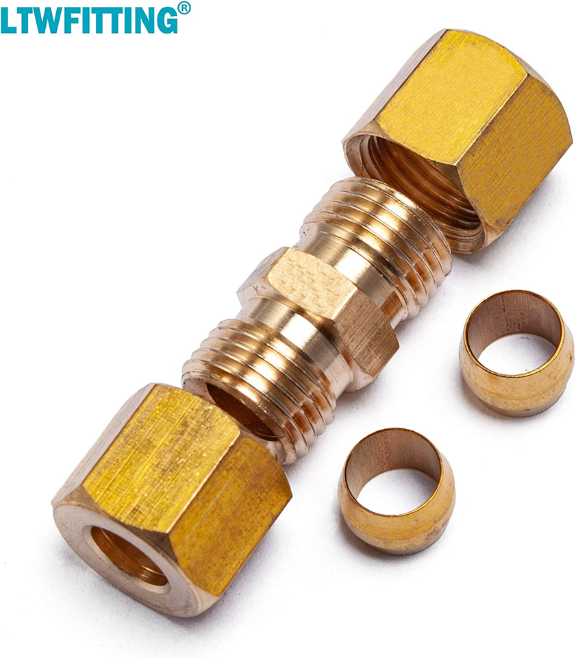LTWFITTING 1/4-Inch OD Compression Union,Brass Compression Fitting(Pack ...
