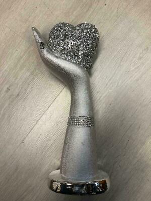 Silver Crushed Diamond Crystal Heart In Hand Ornament Home Decor Gift ...