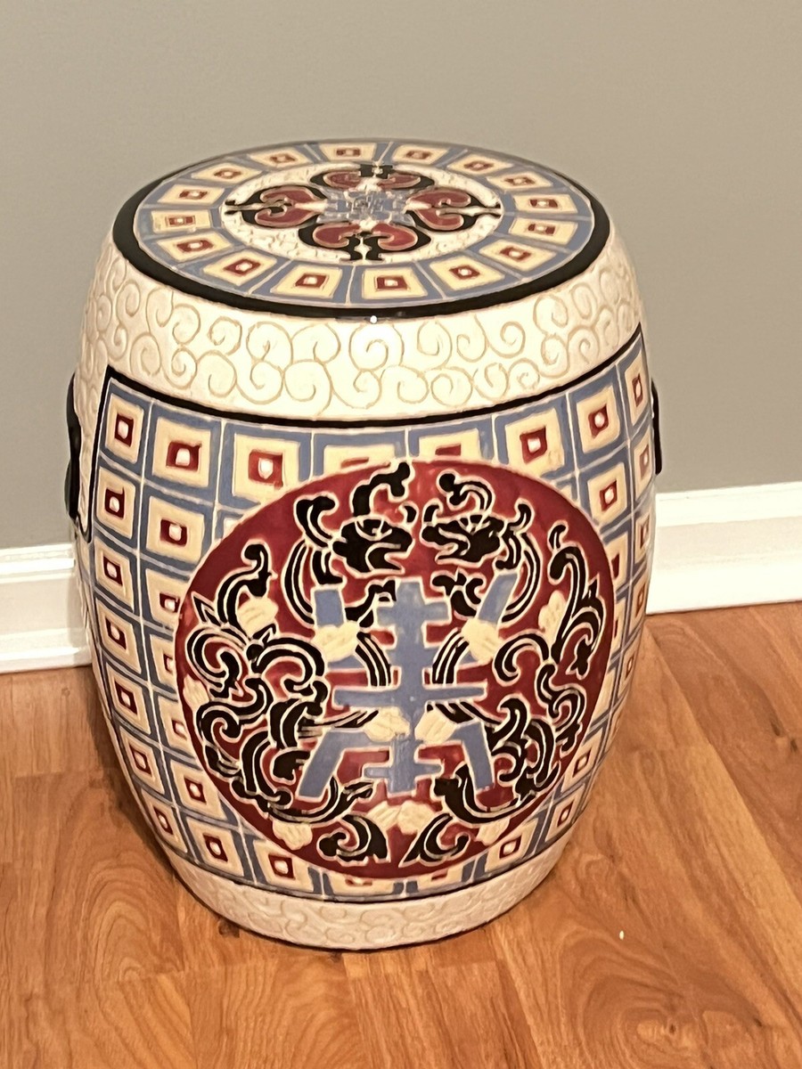 Red Ceramic Garden Stool Jasmine Stool | Handcrafted Ceramic Stool